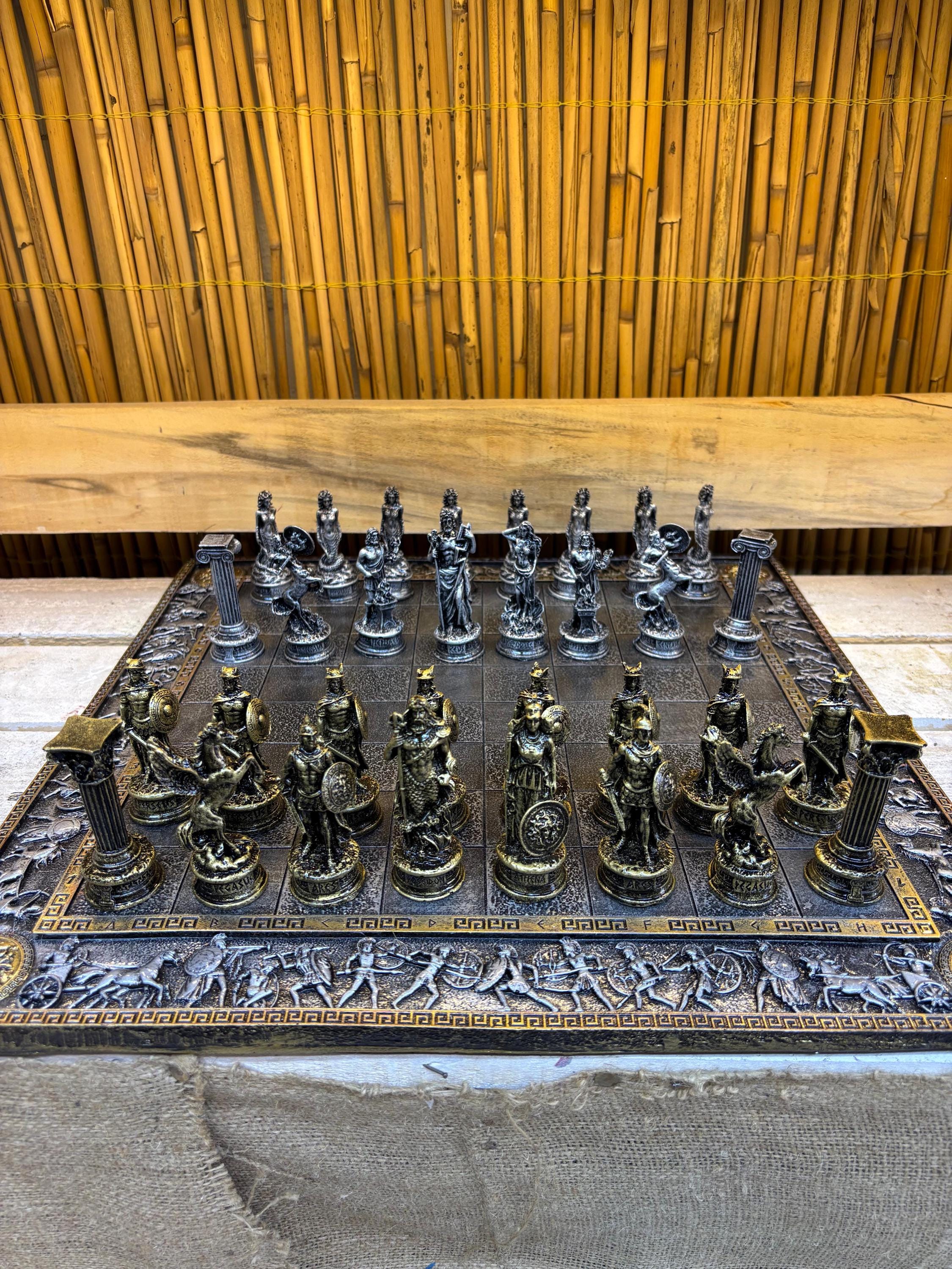 Chess Set - Ancient Greek Chess Board - Gold & Silver Chess Pieces ...