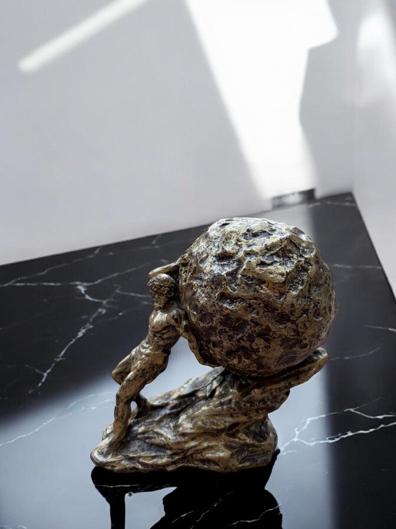 Sisyphus Statue – Greek Mythology Decor | Bronze Textured Art Piece ...