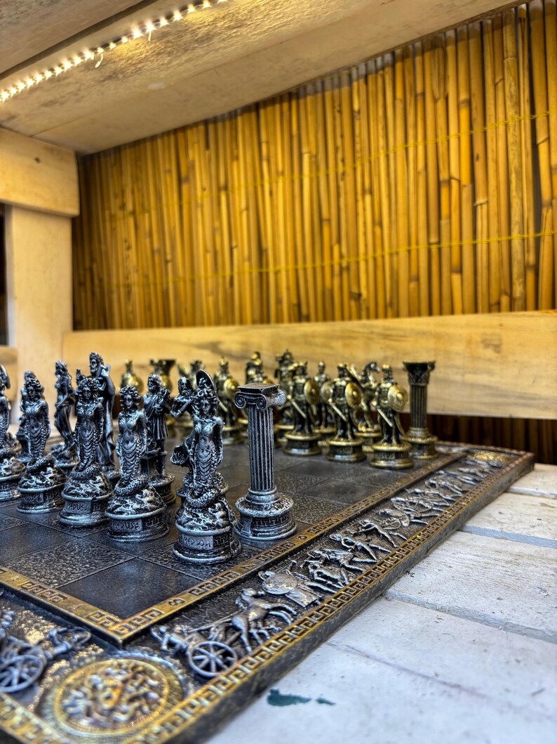Chess Set - Ancient Greek Chess Board - Gold & Silver Chess Pieces ...