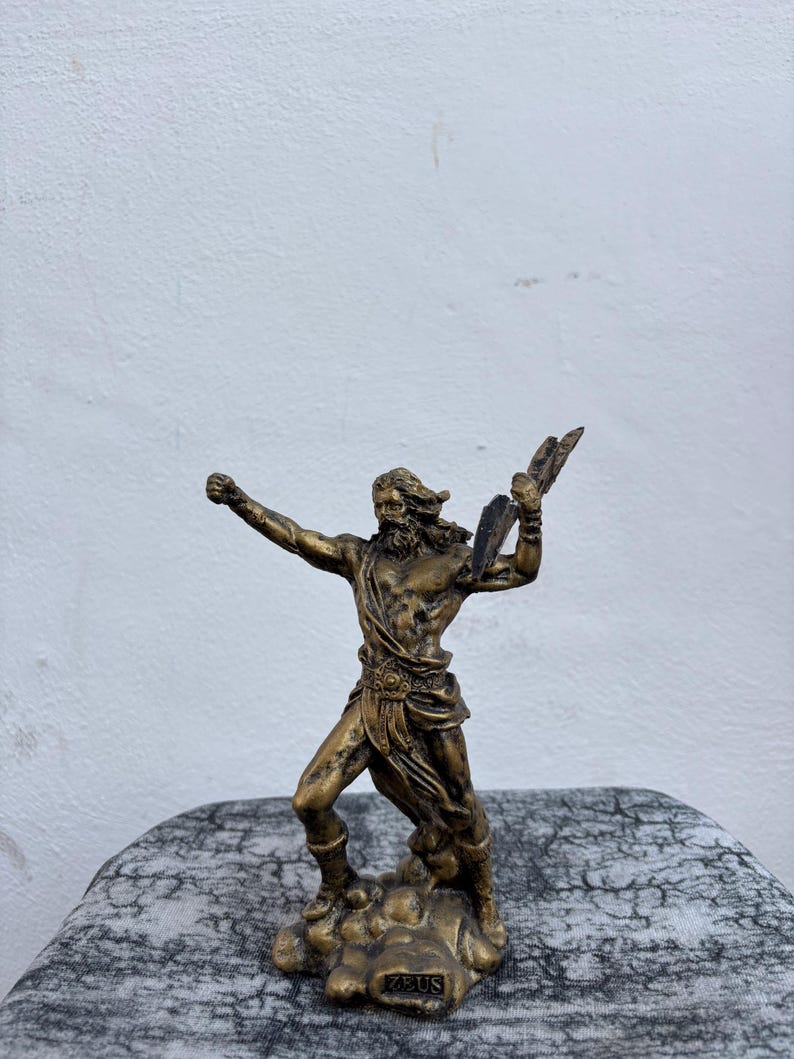 Zeus Statue – King of Greek Mythology | Bronze-look Lightning Symbol ...