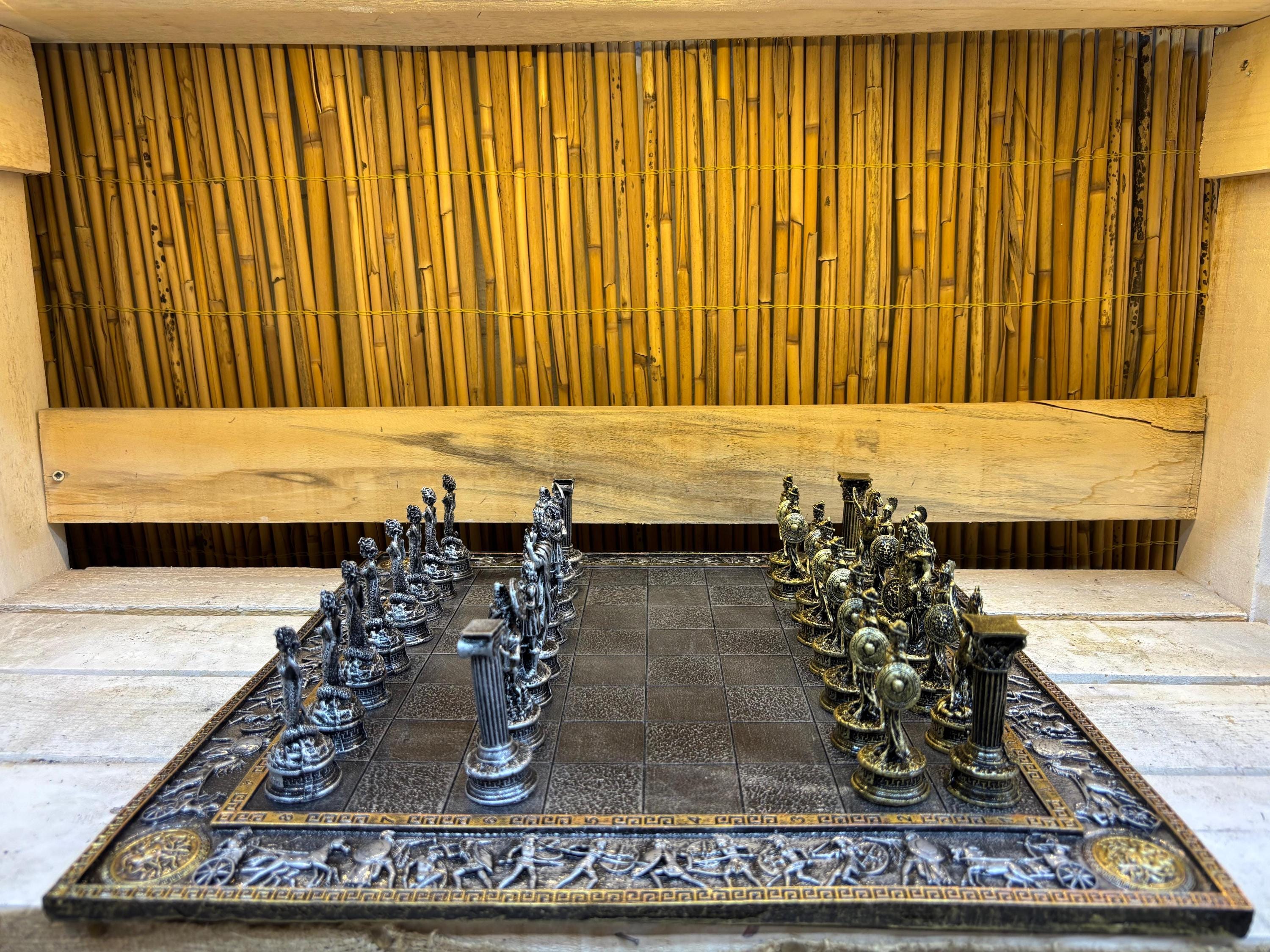 Chess Set - Ancient Greek Chess Board - Gold & Silver Chess Pieces ...