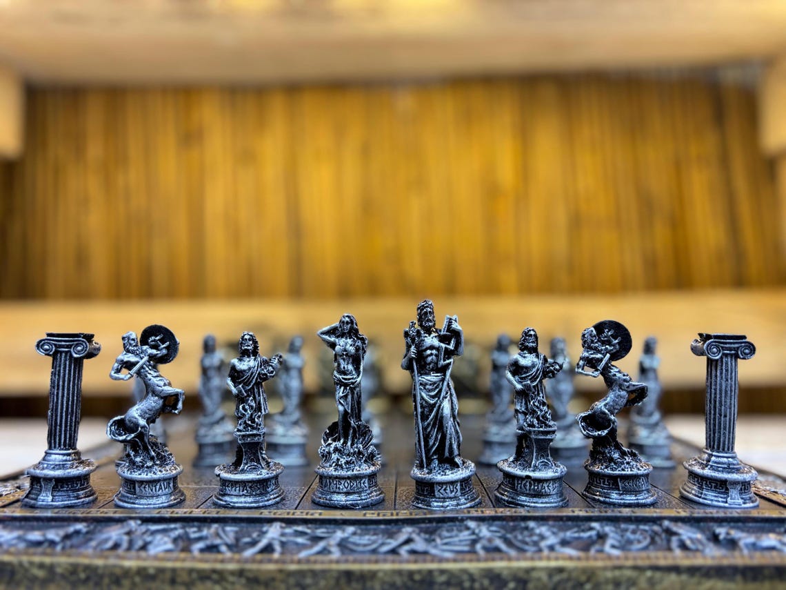 Chess Set - Ancient Greek Chess Board - Gold & Silver Chess Pieces ...