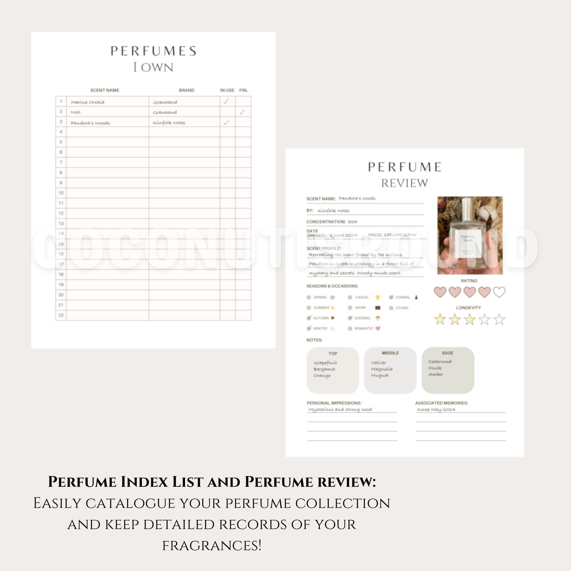 Perfume Tracker Digital Planner: Scent Organizer Templates (digital ...