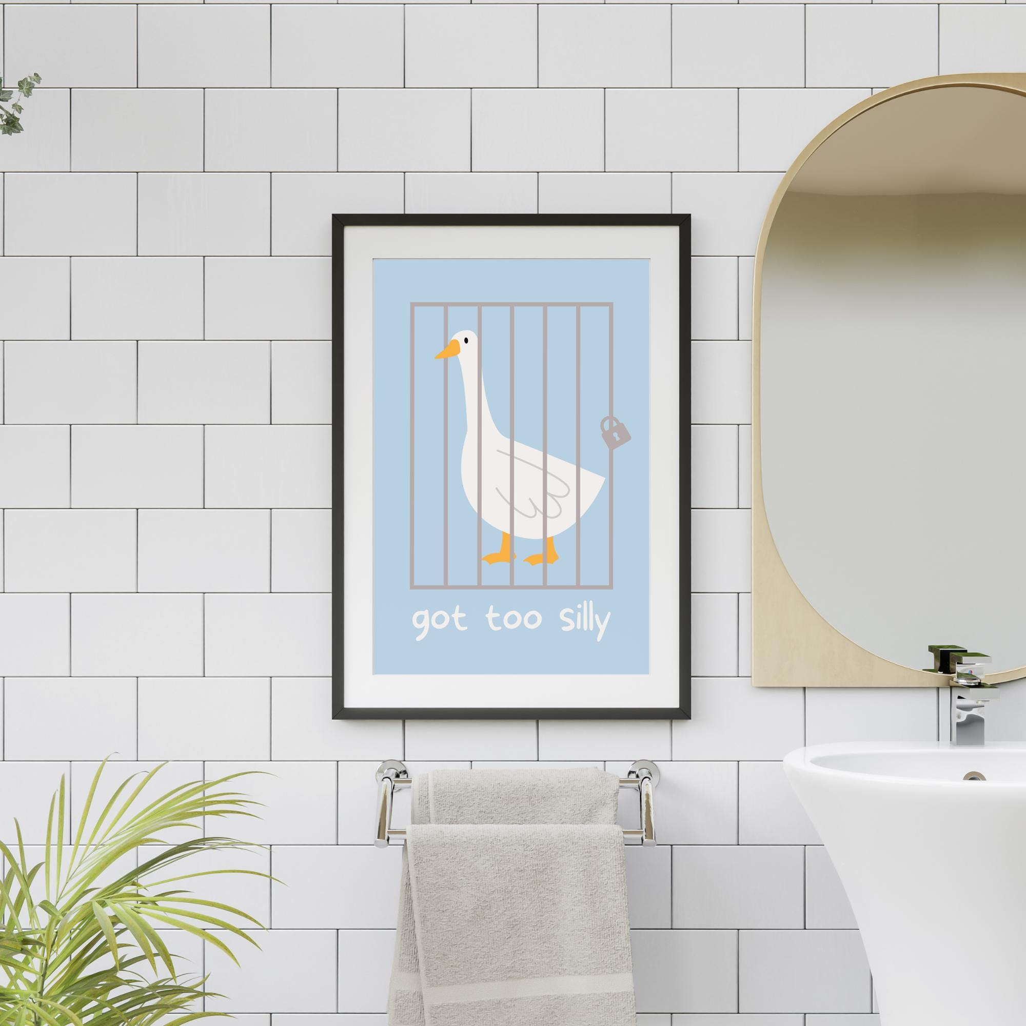 Silly Goose Wall Art, Got Too Silly Print, Funny Animal Art, Cute Goose ...