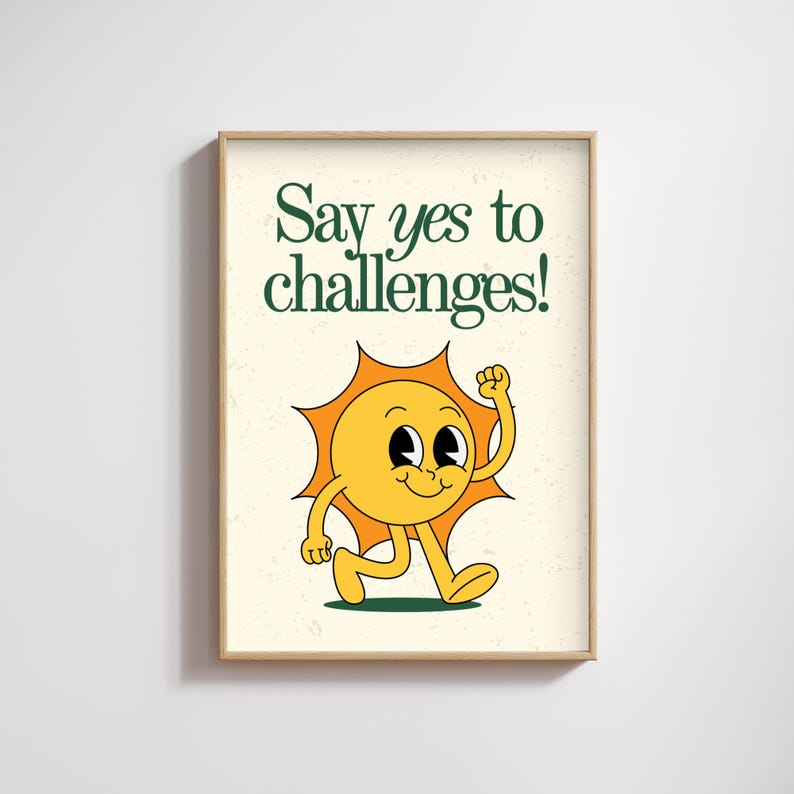 Cute Retro Motivational Poster, Cubicle Decor, Mental Health Poster ...