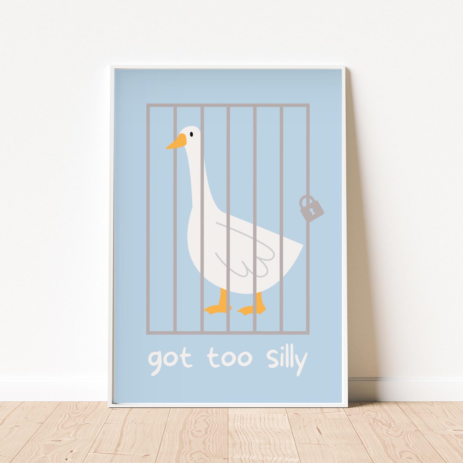 Silly Goose Wall Art, Got Too Silly Print, Funny Animal Art, Cute Goose ...