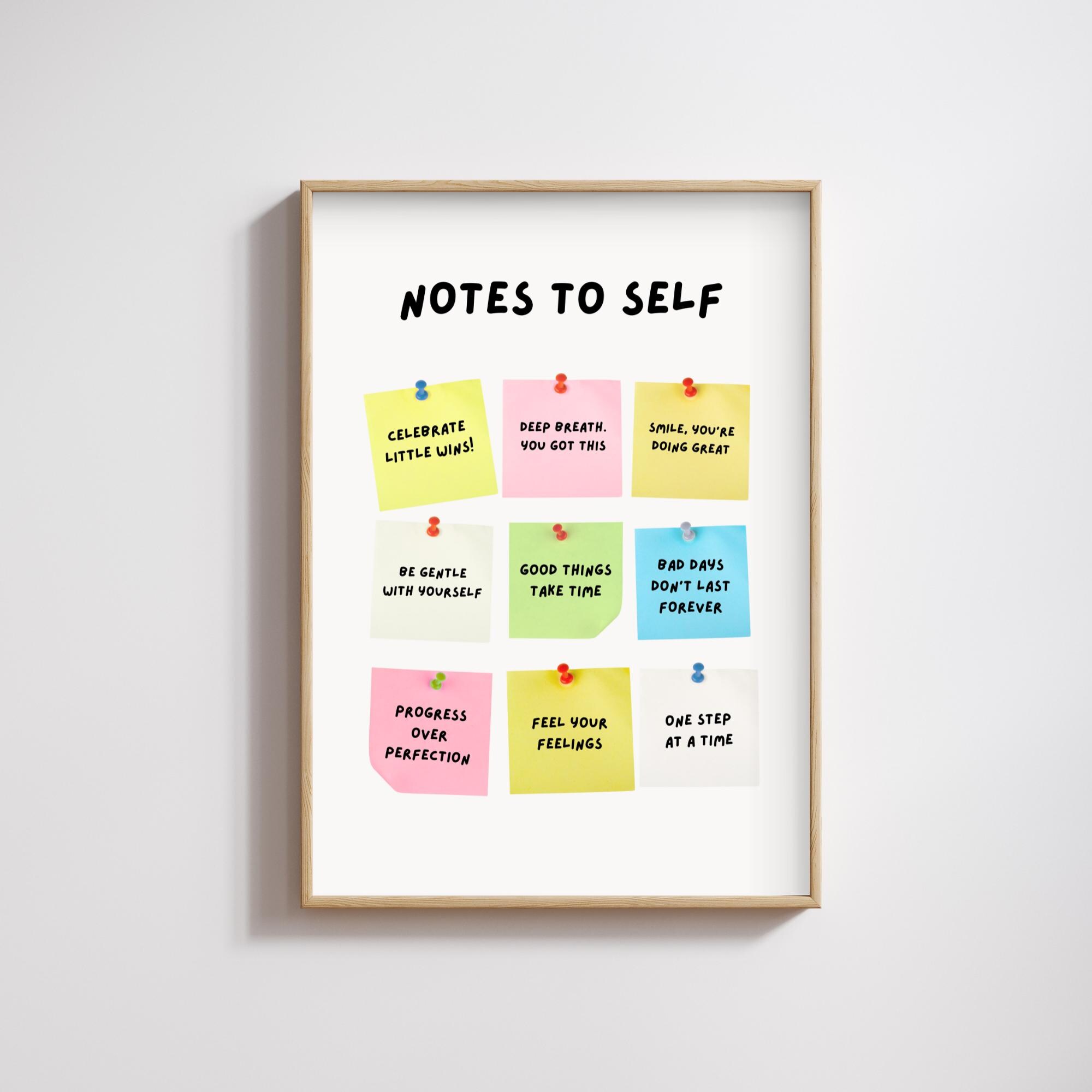 Notes to Self Print, Cute Motivational Poster, Cubicle Decor, Mental ...