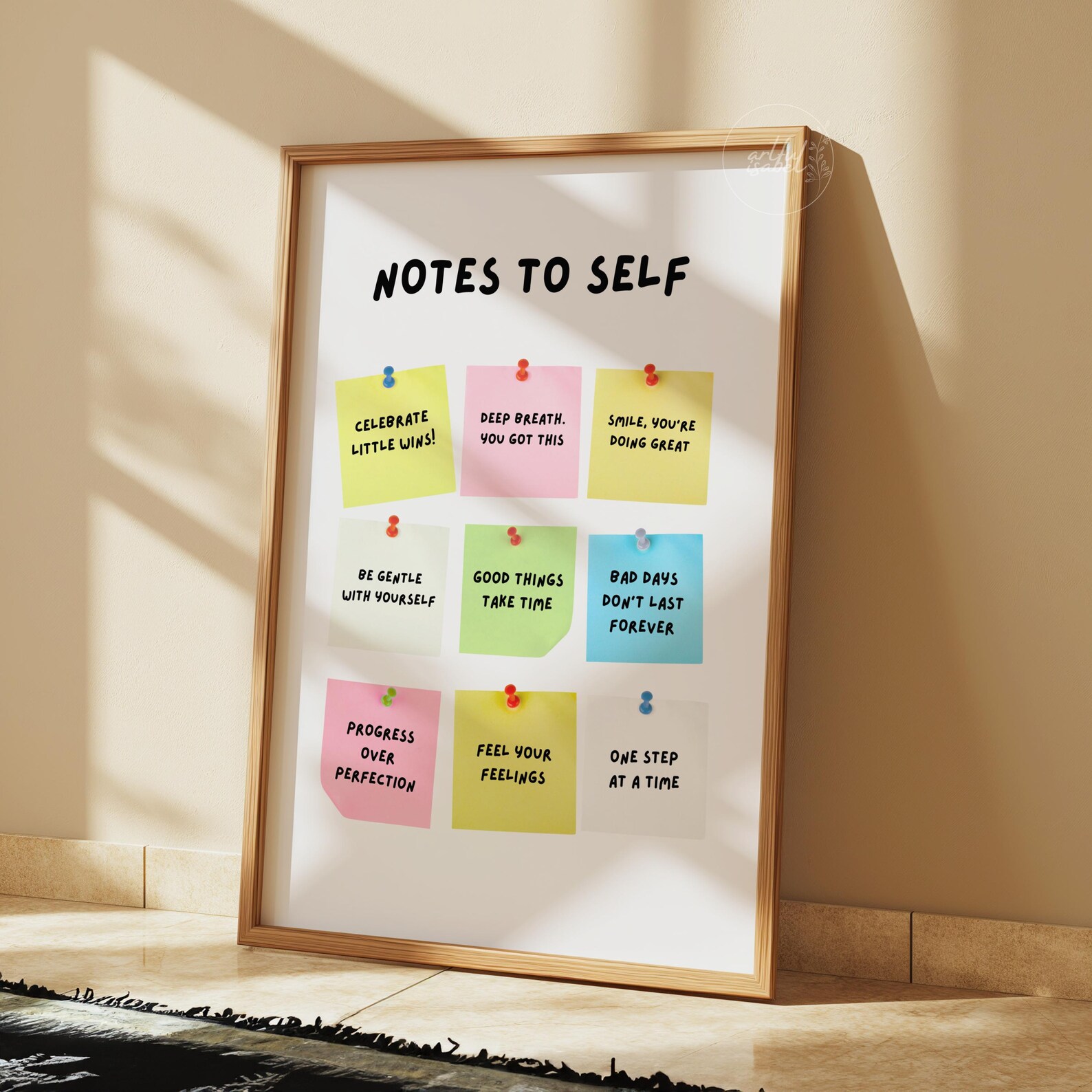 Notes to Self Print, Cute Motivational Poster, Cubicle Decor, Mental ...