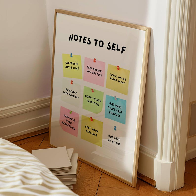 Notes to Self Print, Cute Motivational Poster, Cubicle Decor, Mental ...