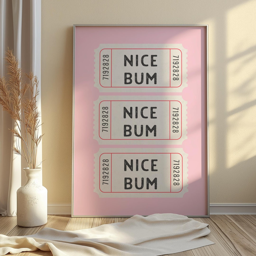 Retro Ticket Print, Nice Bum Print, Funny Bathroom Art, Cute Toilet ...