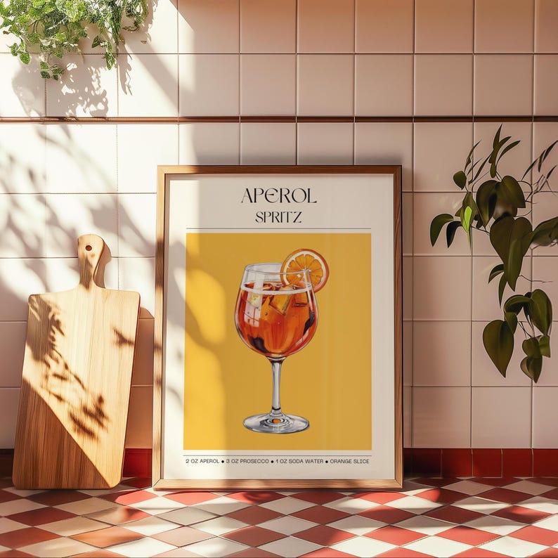 Aperol Spritz Print, Cocktail Recipe Art, Bar Cart Decor, Signature ...