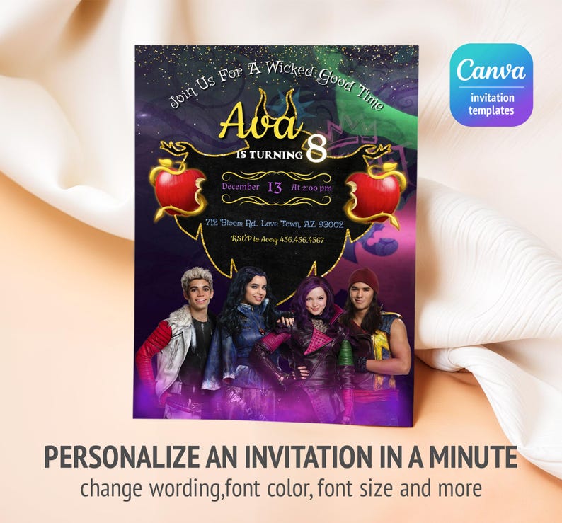 Descendants Invitation, Printable Editable Descendants Birthday Invite ...