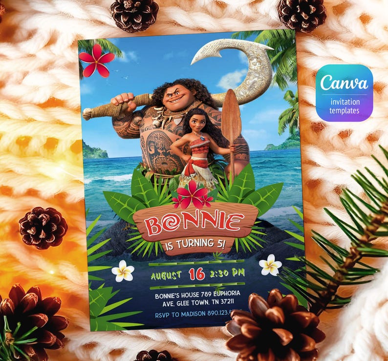 Moana Printable Invitation, Editable Invitation, Hawaii Birthday ...