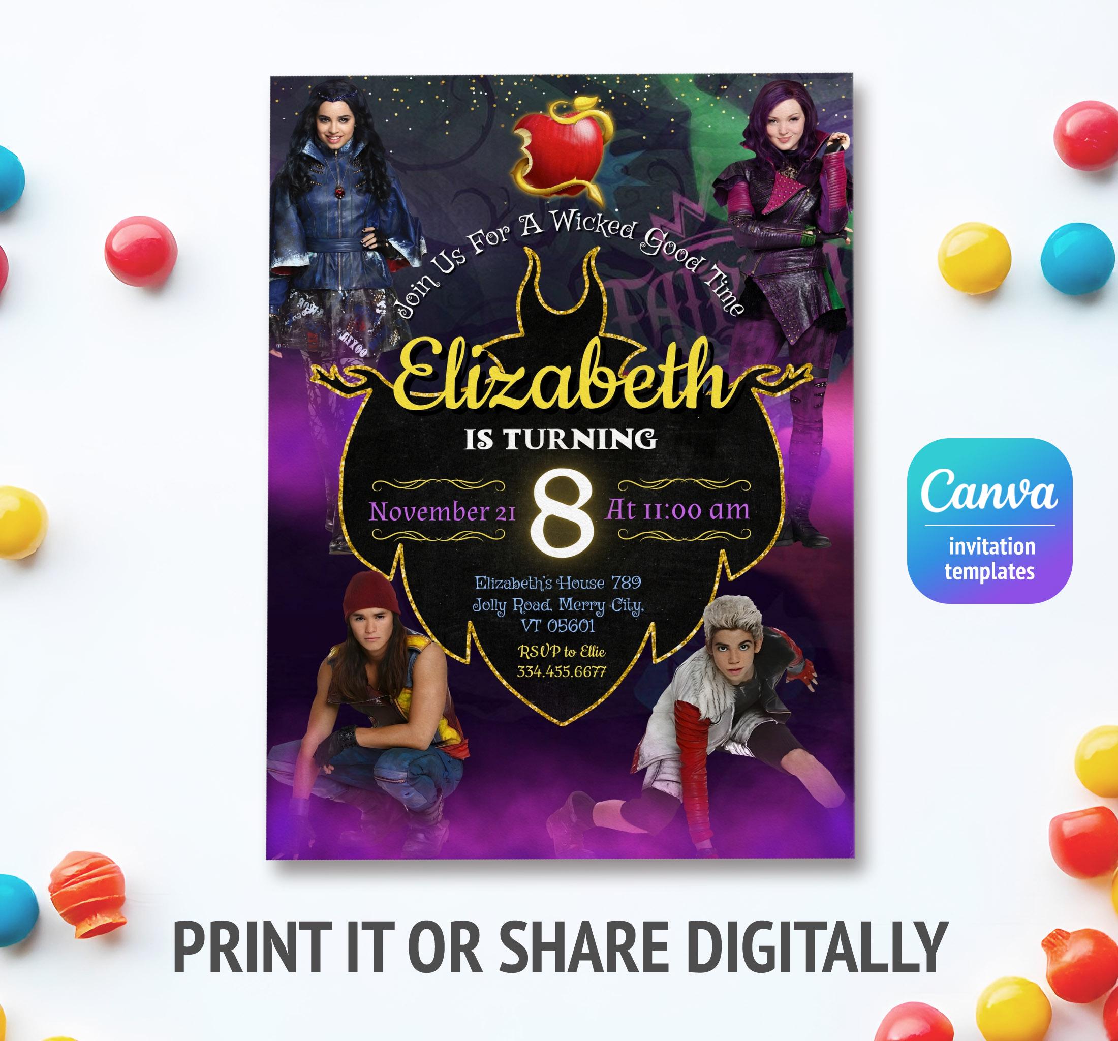 Descendants Invitation, Printable Editable Descendants Birthday Invite ...