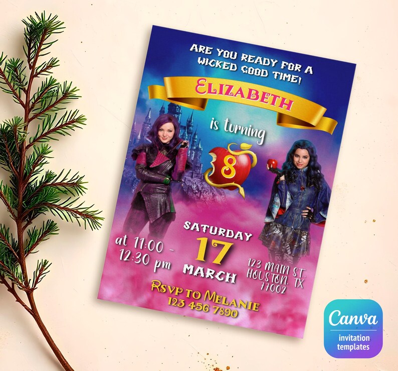 Descendants Invitation, Printable Editable Descendants Birthday Invite ...