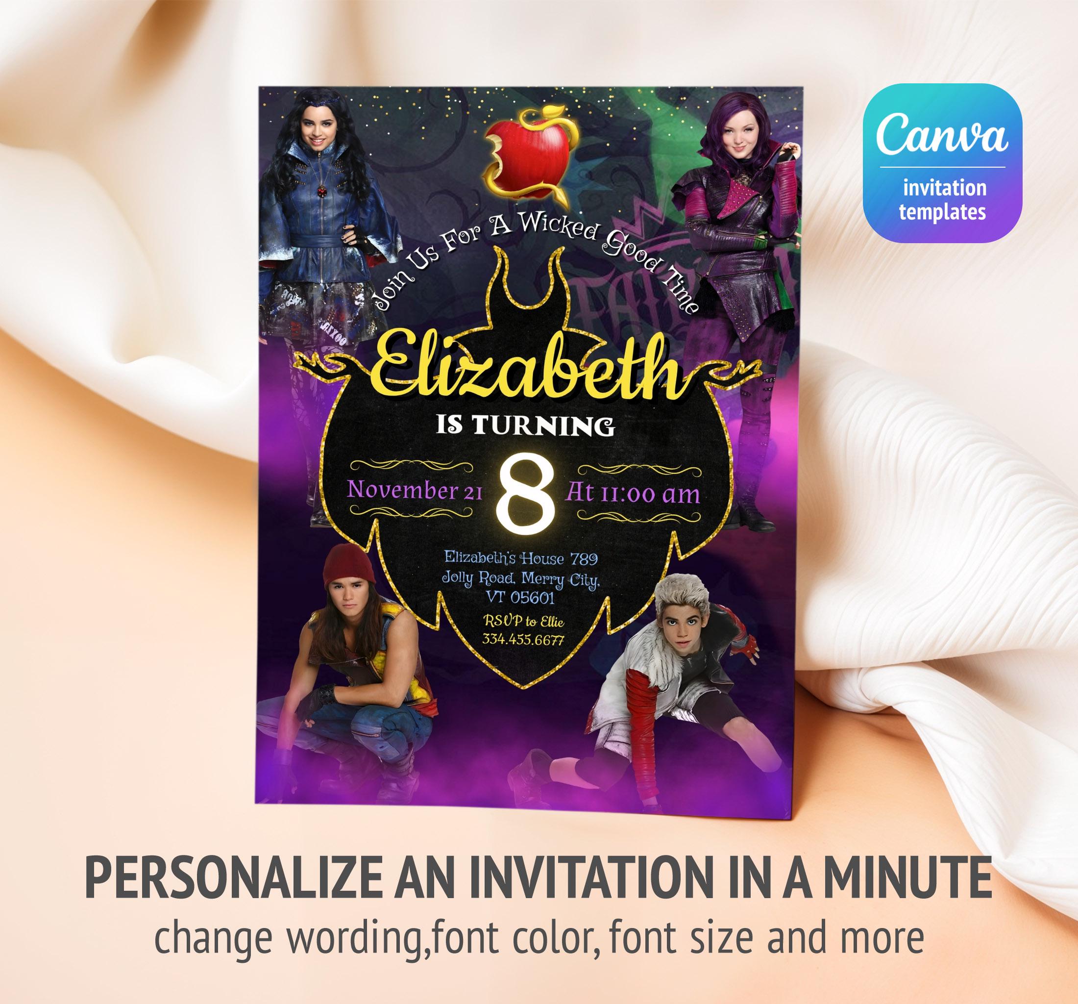 Descendants Invitation, Printable Editable Descendants Birthday Invite ...