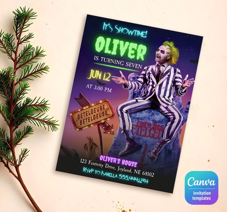 Beetlejuice Birthday Invitation, Printable Invitation, Halloween Party ...
