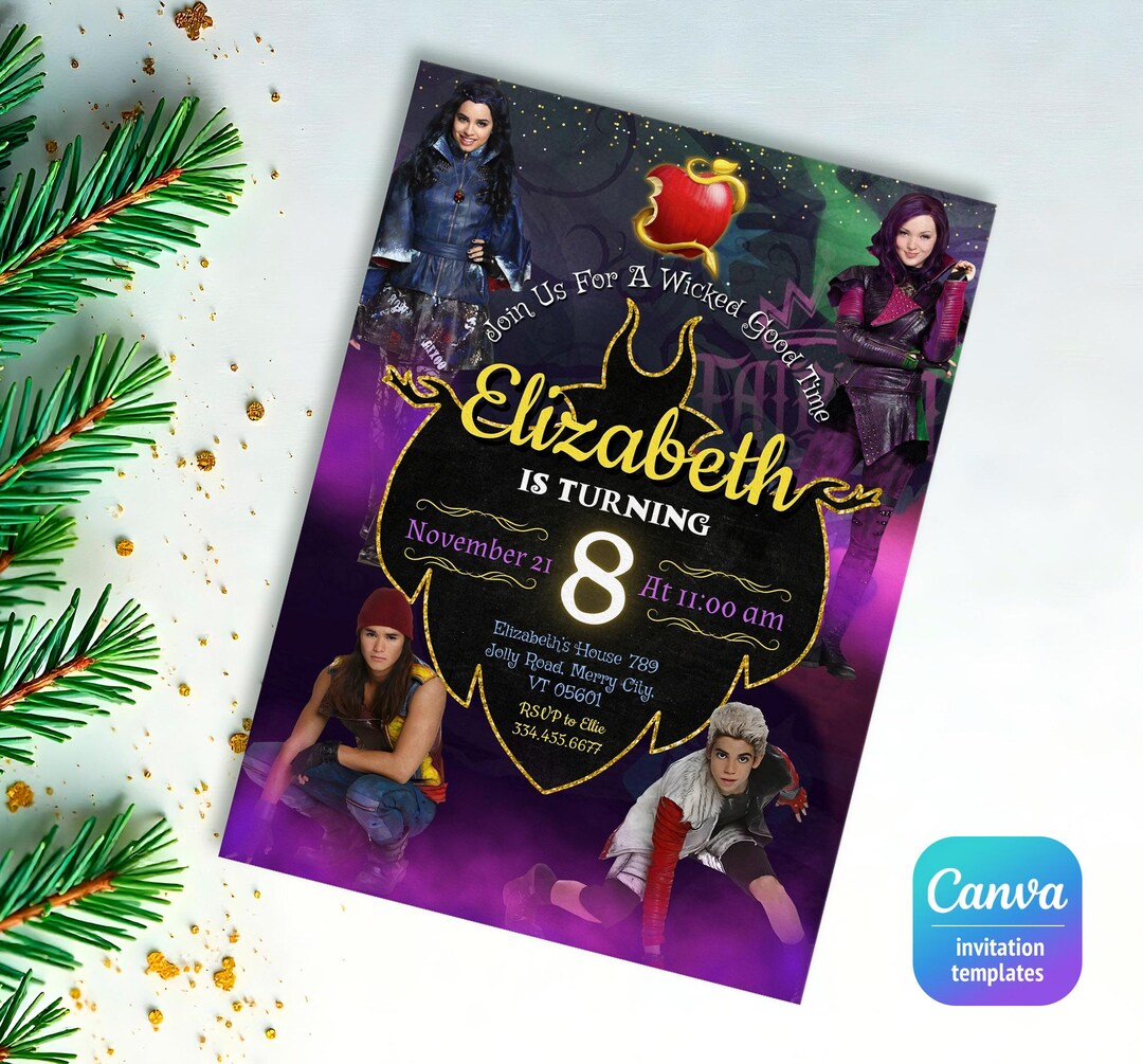Descendants Invitation, Printable Editable Descendants Birthday Invite ...