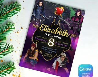 Descendants Invitation, Printable Editable Descendants Birthday Invite ...
