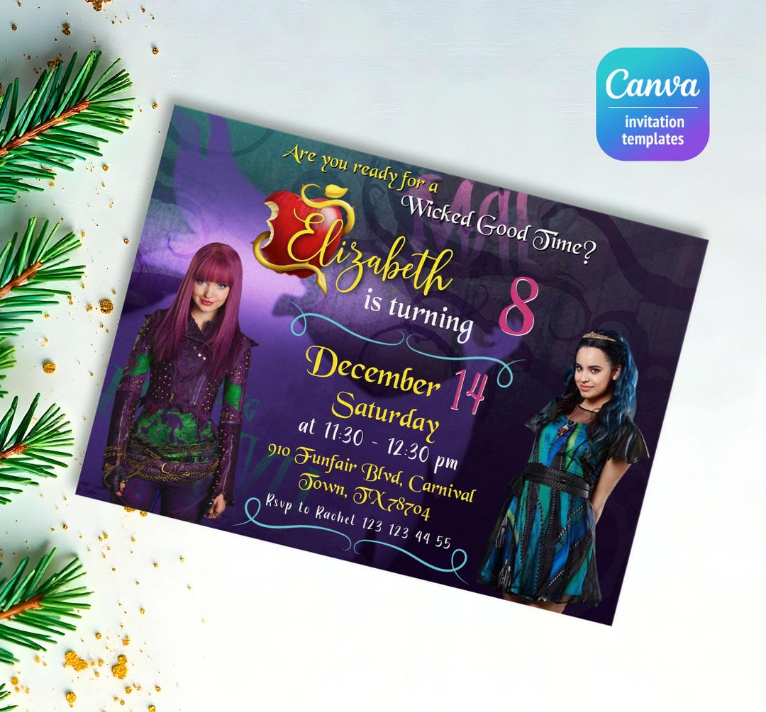 Descendants Invitation, Printable Editable Descendants Birthday Invite ...