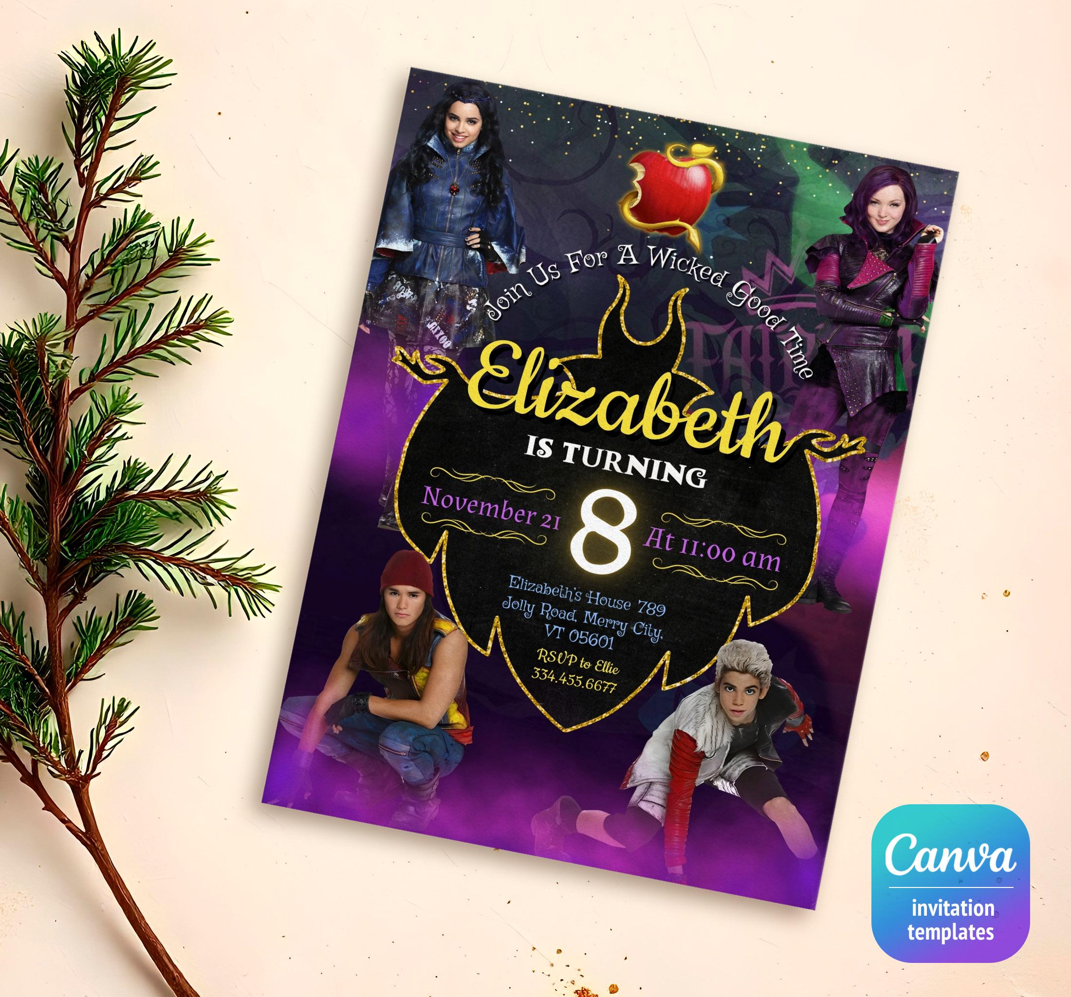 Descendants Invitation, Printable Editable Descendants Birthday Invite ...