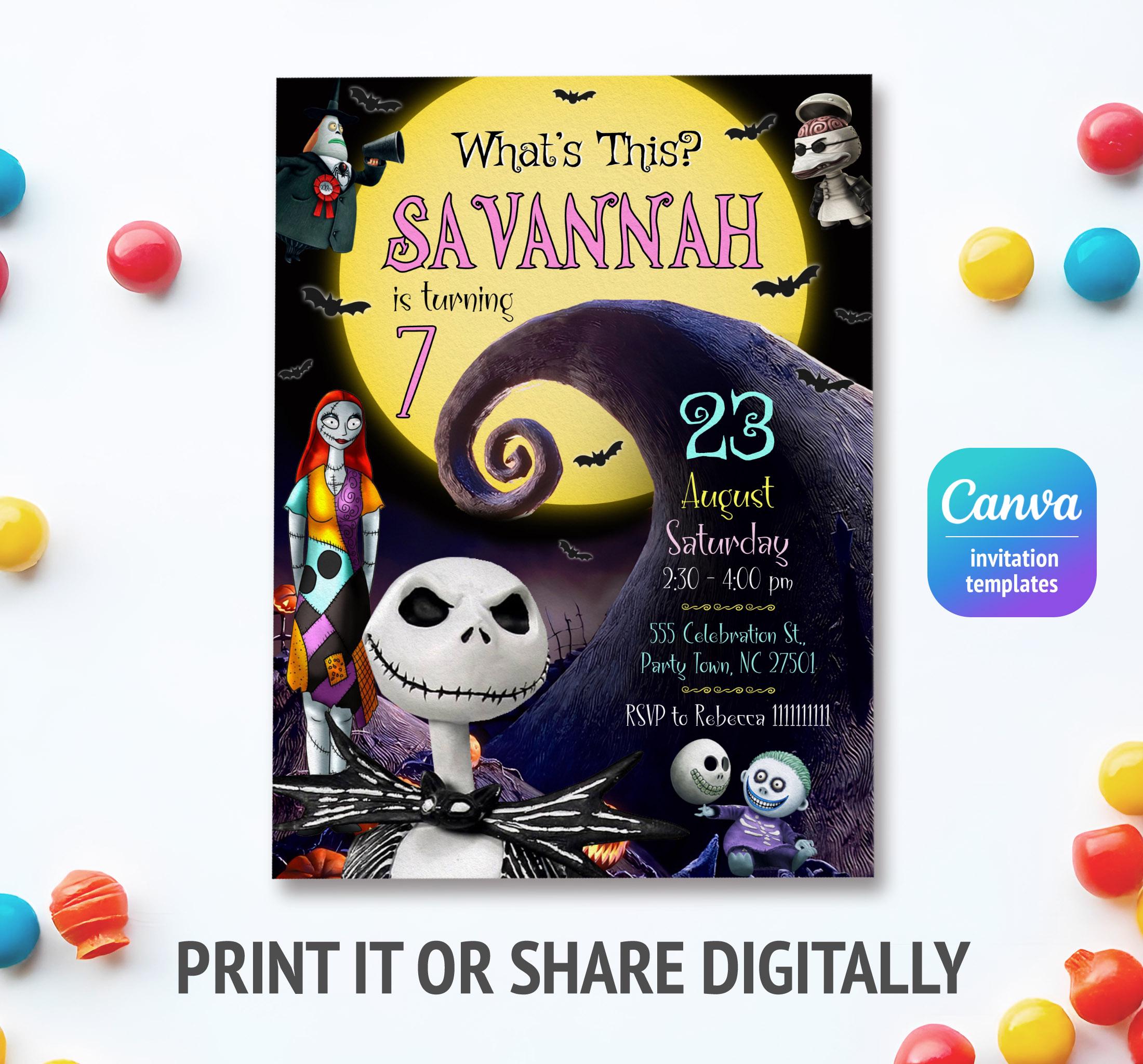 Printable Jack Skellington Birthday Invitation, Halloween Party Invite ...