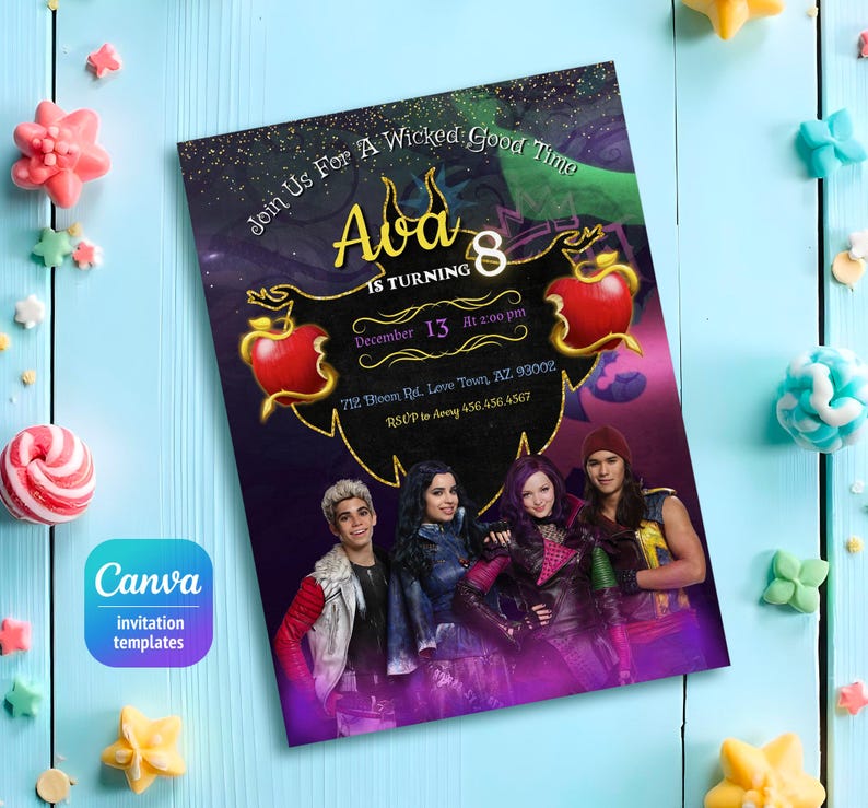 Descendants Invitation, Printable Editable Descendants Birthday Invite ...