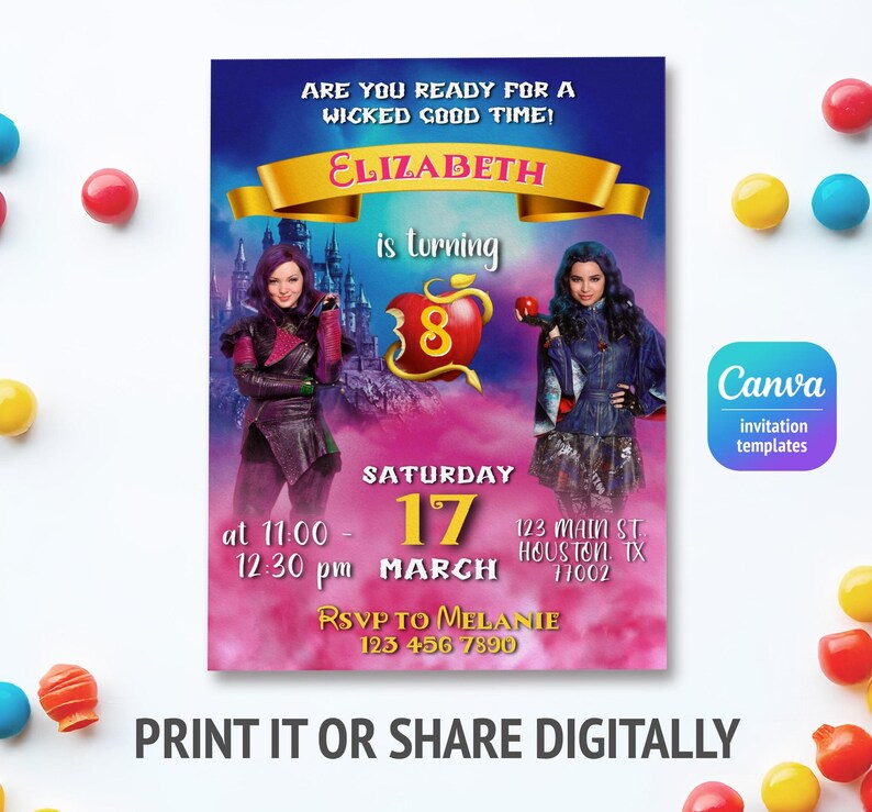 Descendants Invitation, Printable Editable Descendants Birthday Invite ...
