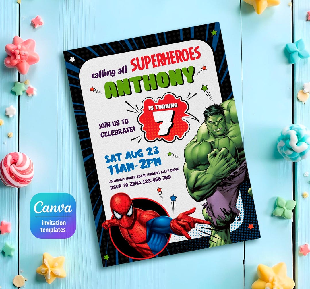 Printable Boy Birthday Invite, Super Hero Editable Party Invitation ...