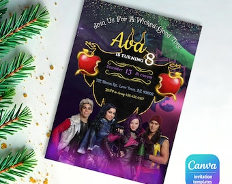 Descendants Invitation, Printable Editable Descendants Birthday Invite ...