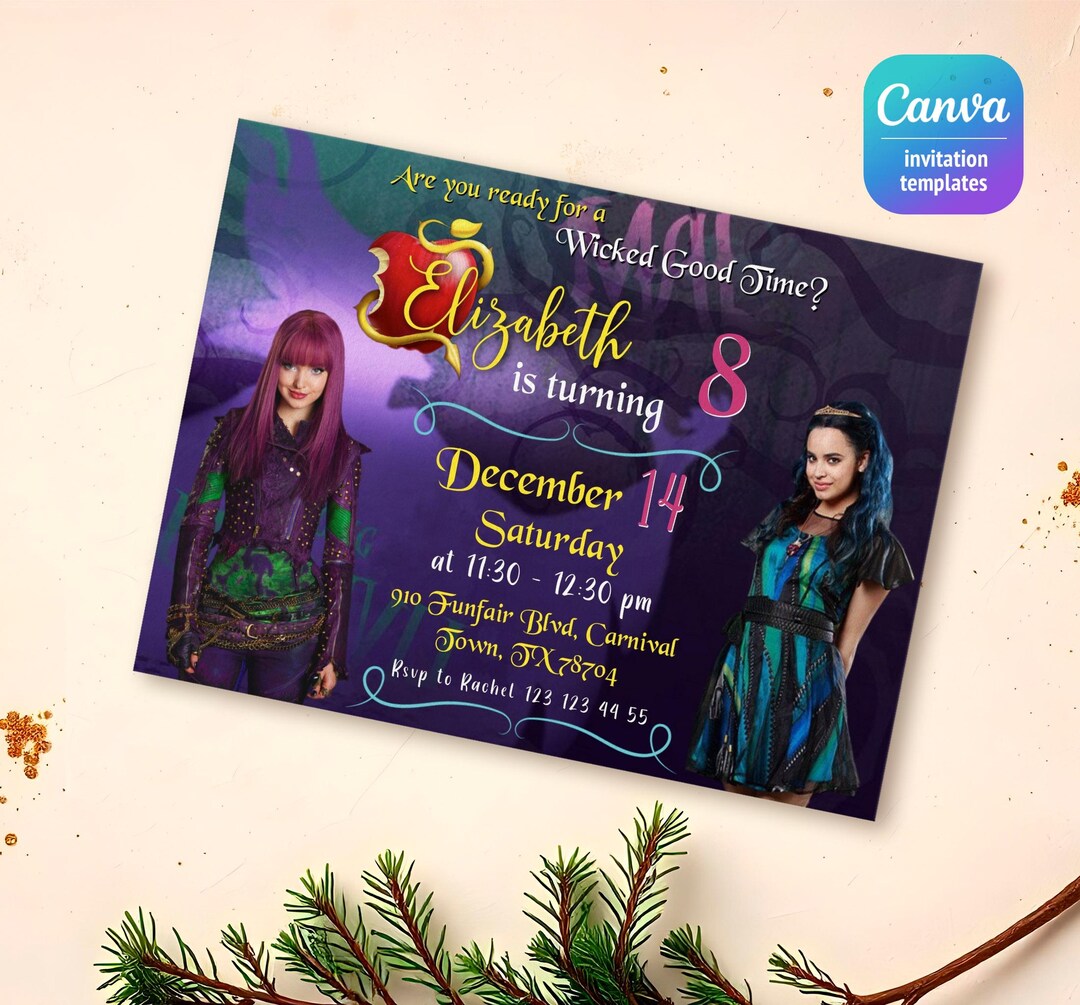 Descendants Invitation, Printable Editable Descendants Birthday Invite ...