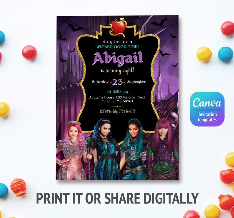 Descendants Invitation, Printable Editable Descendants Birthday Invite ...