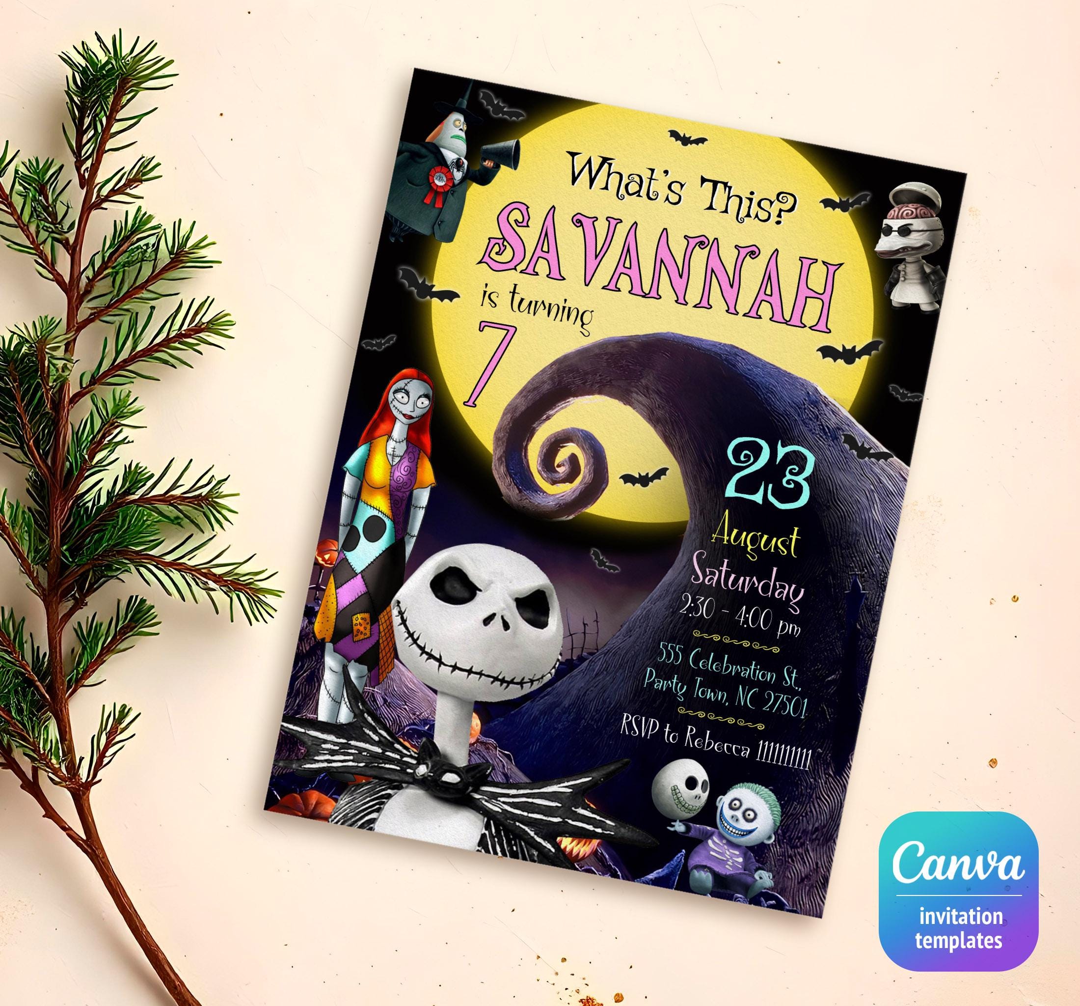 Printable Jack Skellington Birthday Invitation, Halloween Party Invite ...