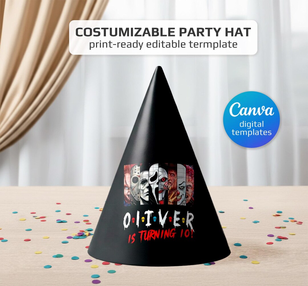 Horror Movie Printable Party Hats, Birthday Party Editable Template ...