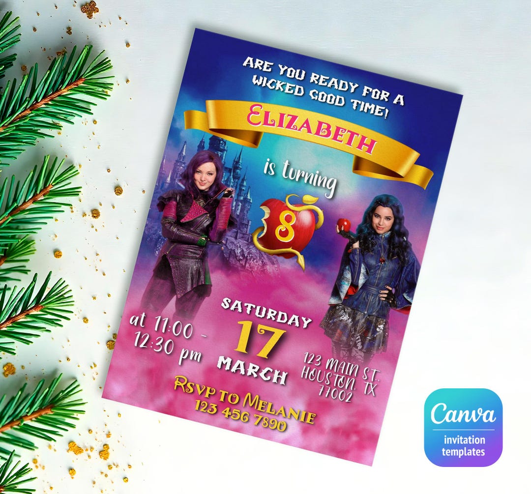 Descendants Invitation, Printable Editable Descendants Birthday Invite ...