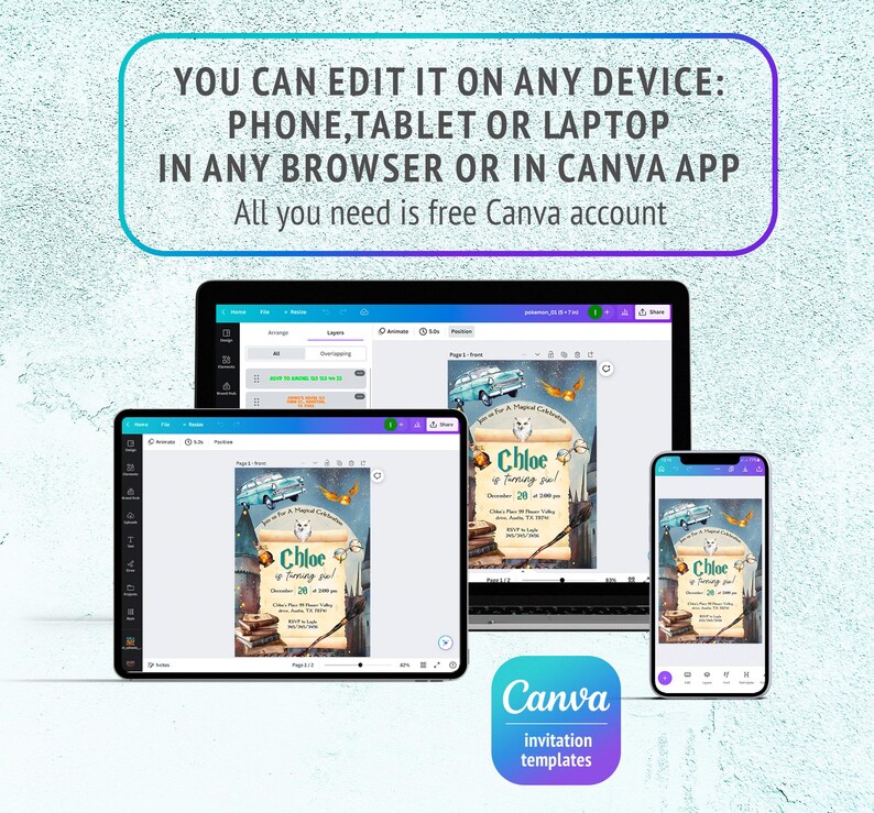 Harry Magical Evite Template, Wizard Birthday Invitation, Printable ...