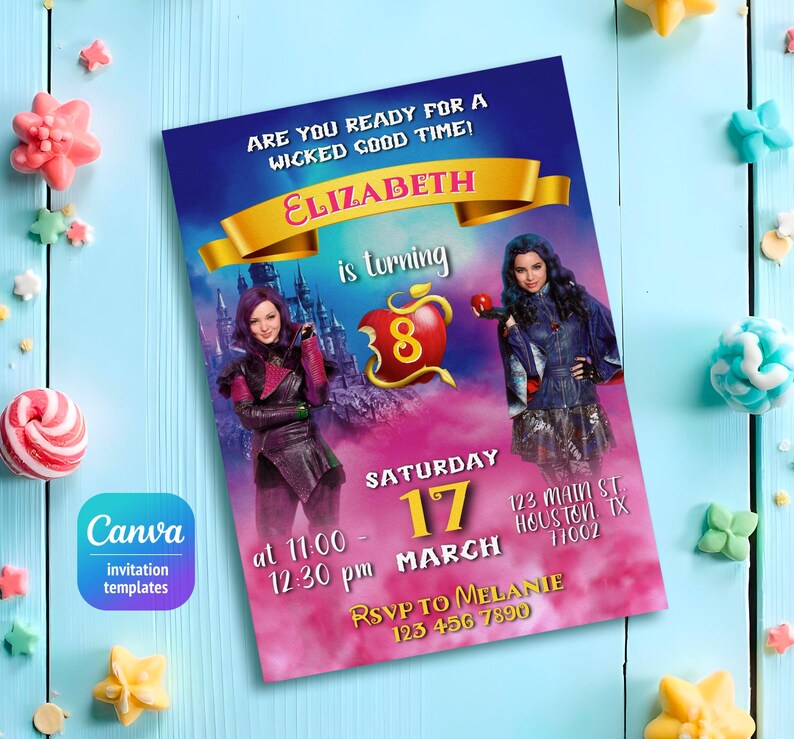 Descendants Invitation, Printable Editable Descendants Birthday Invite ...