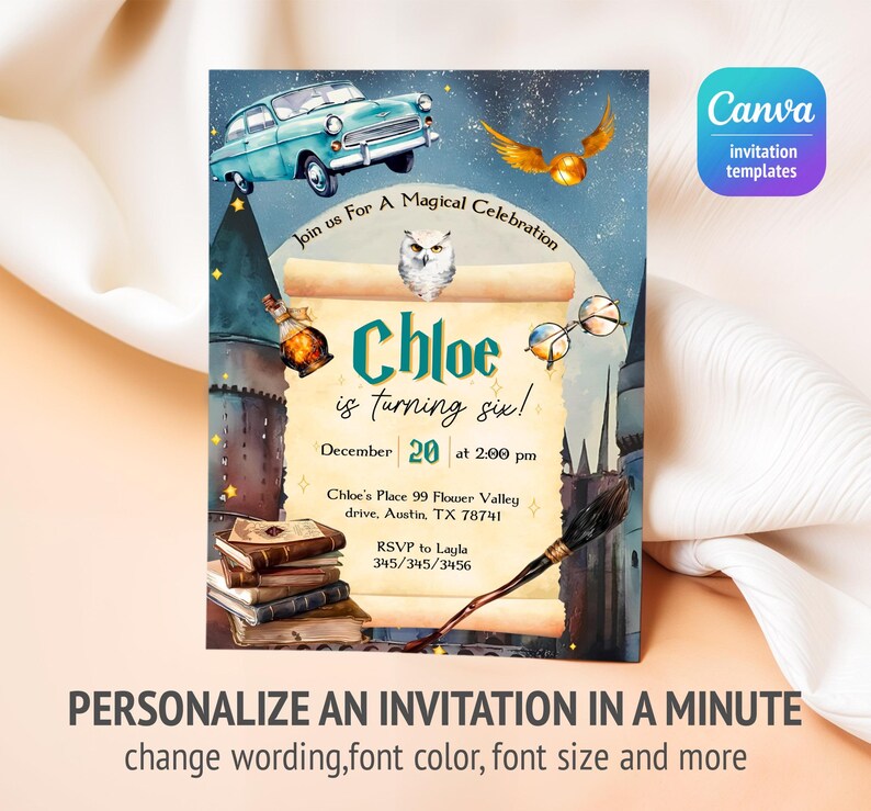 Harry Magical Evite Template, Wizard Birthday Invitation, Printable ...