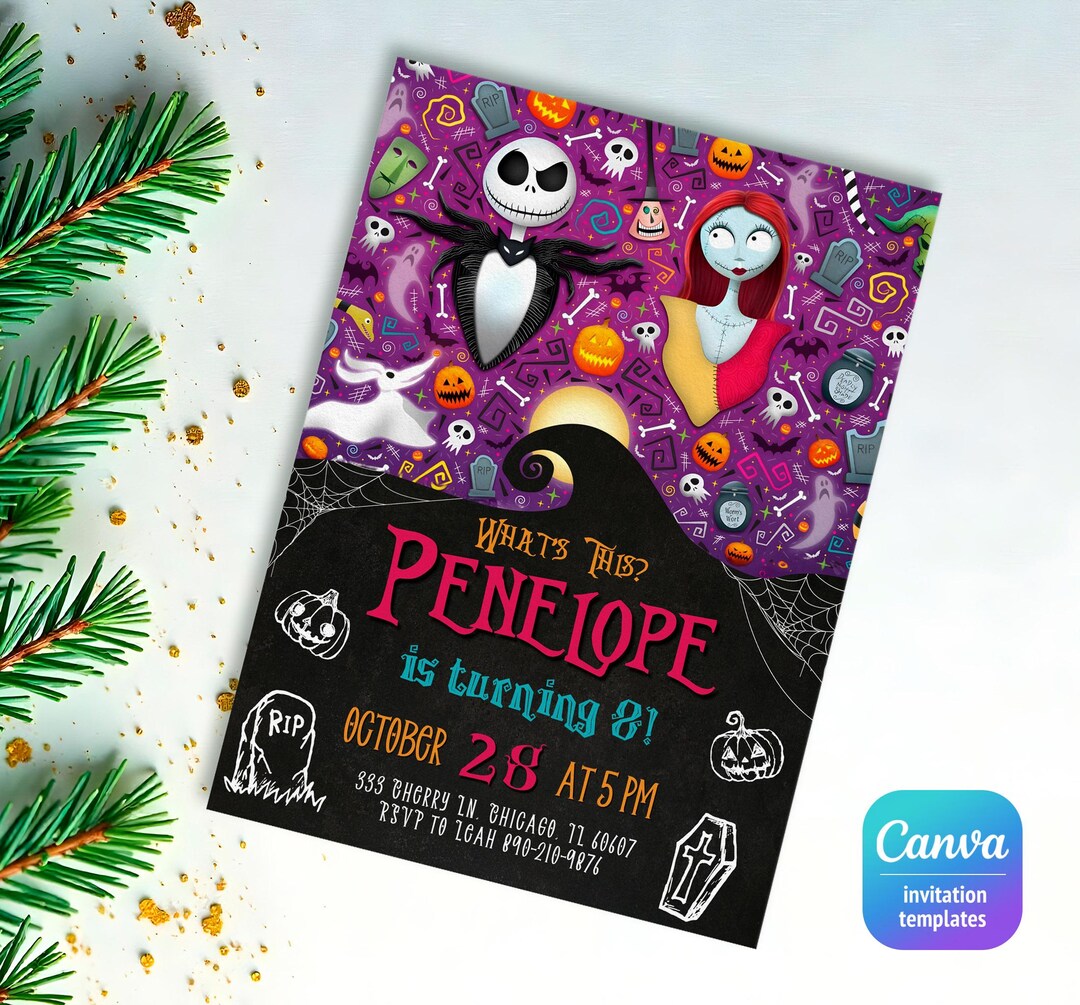 Printable Jack Skellington Birthday Invitation, Halloween Party Invite ...