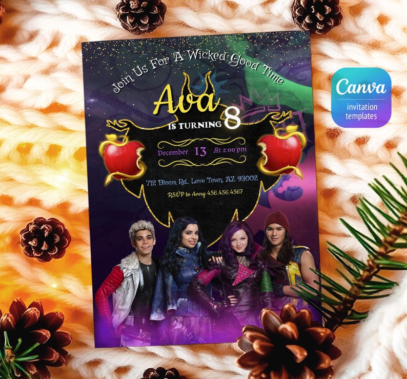 Descendants Invitation, Printable Editable Descendants Birthday Invite ...