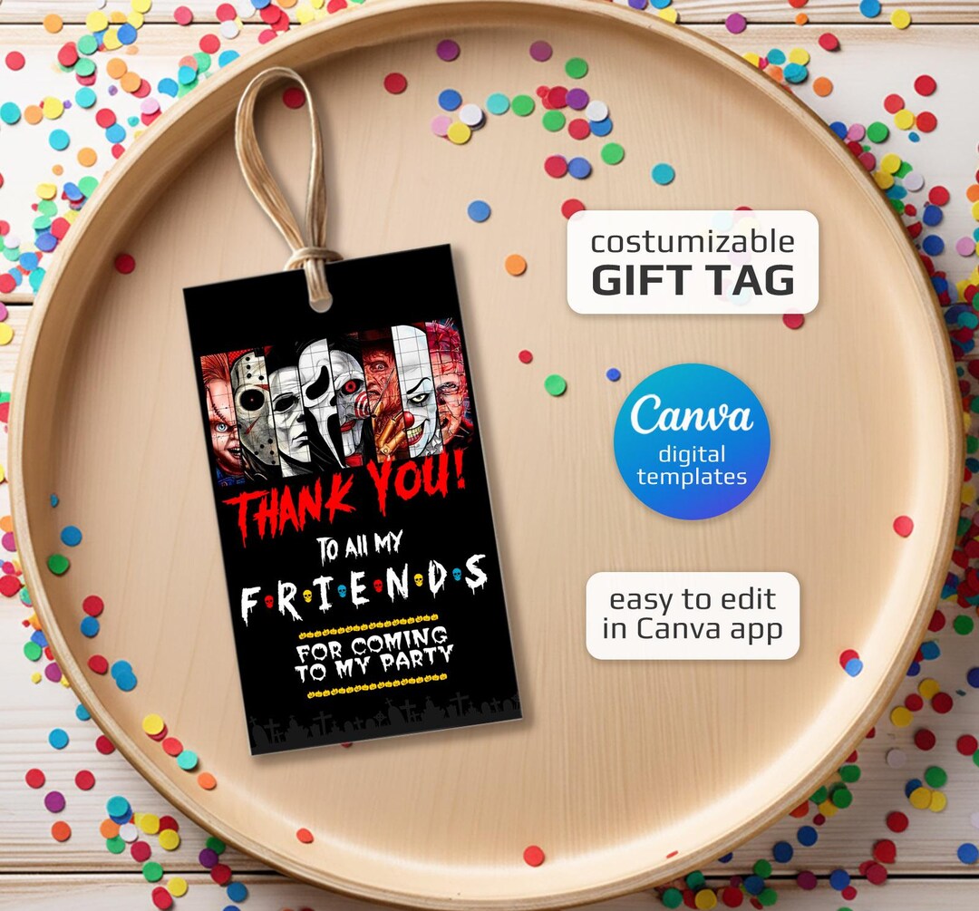 Horror Movie Printable Gift Tags, Birthday Party Thank You Card ...
