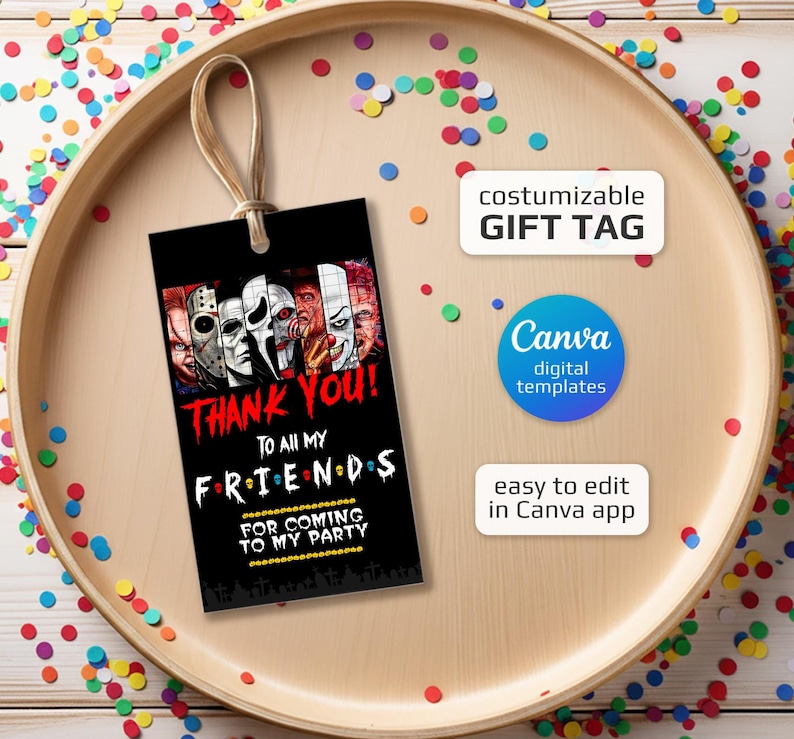 Horror Movie Printable Gift Tags, Birthday Party Thank You Card ...