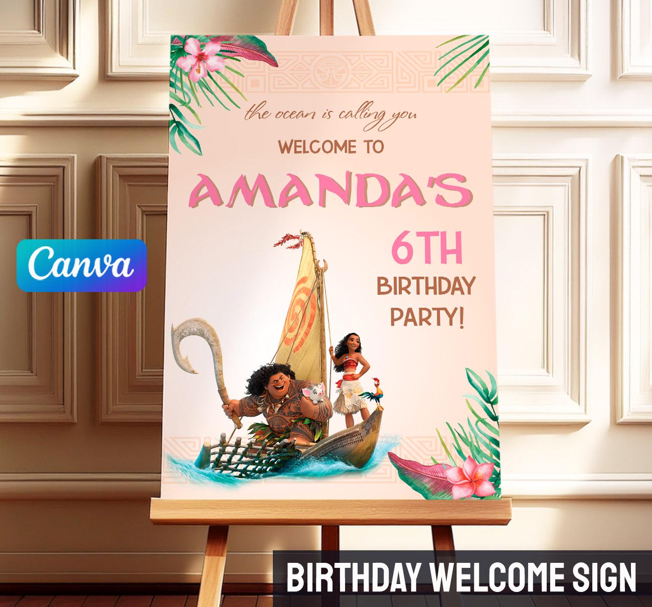 Moana Welcome Sign Template, Printable Birthday Party Hawaii Luau ...
