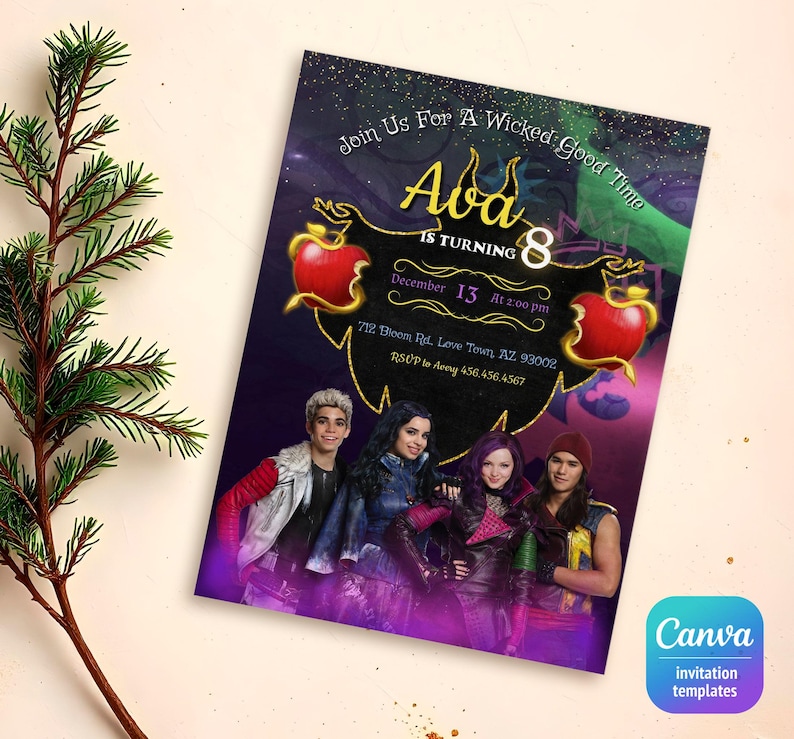 Descendants Invitation, Printable Editable Descendants Birthday Invite ...