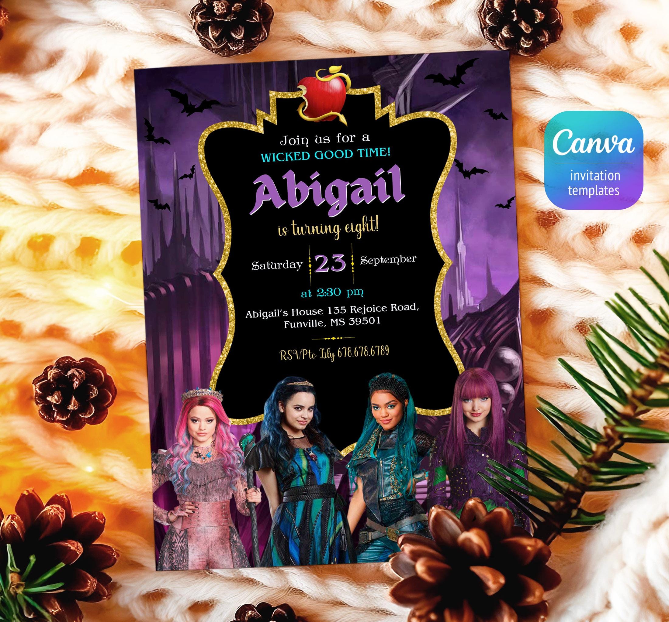 Descendants Invitation, Printable Editable Descendants Birthday Invite ...