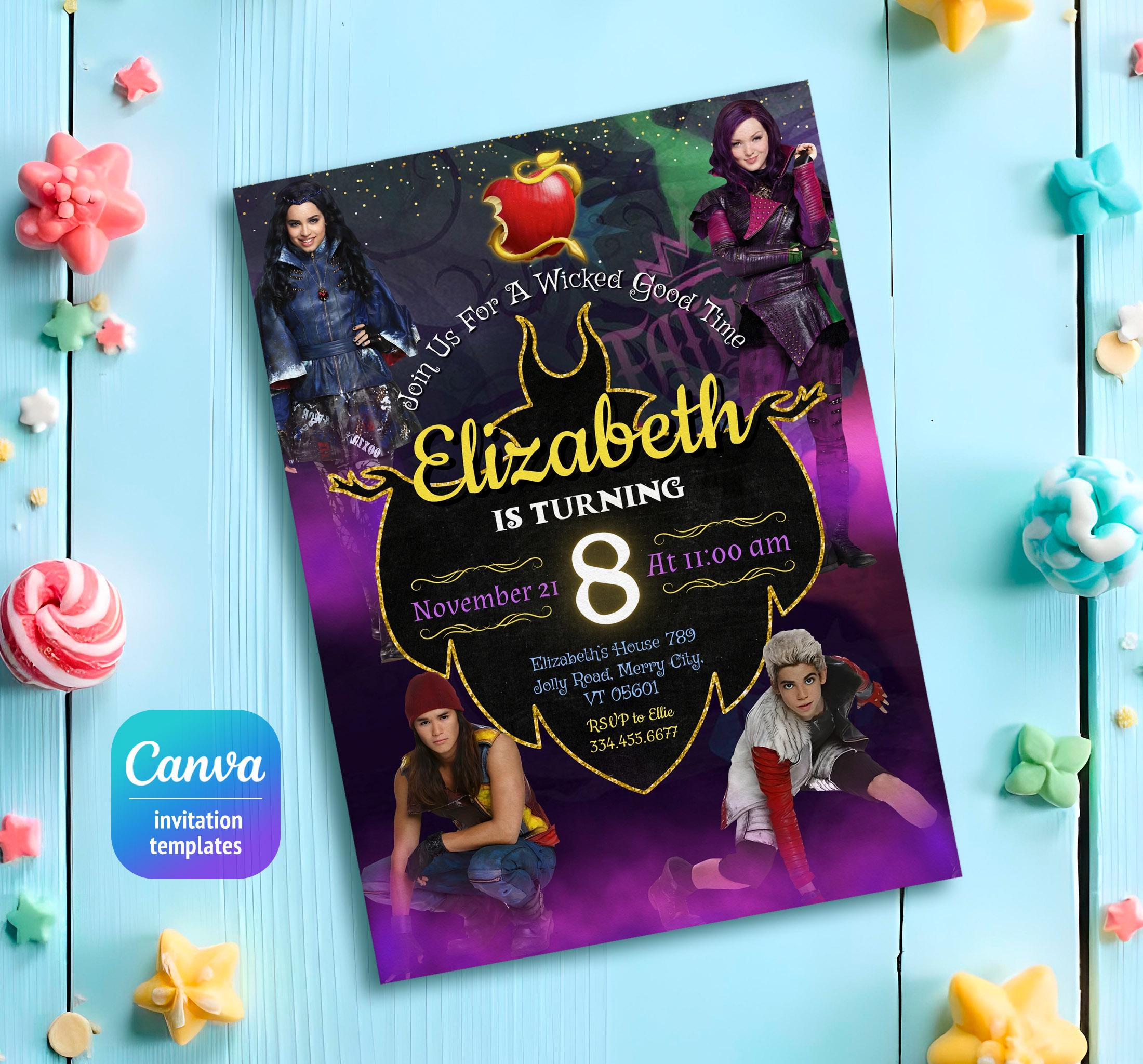 Descendants Invitation, Printable Editable Descendants Birthday Invite ...