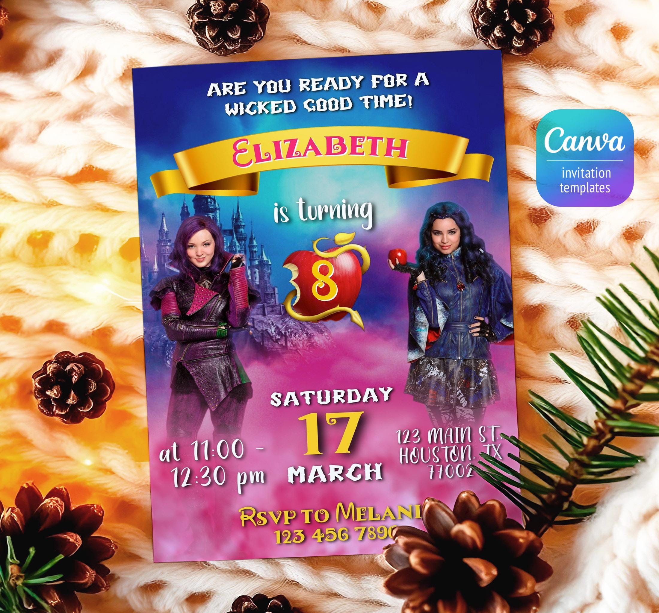 Descendants Invitation, Printable Editable Descendants Birthday Invite ...