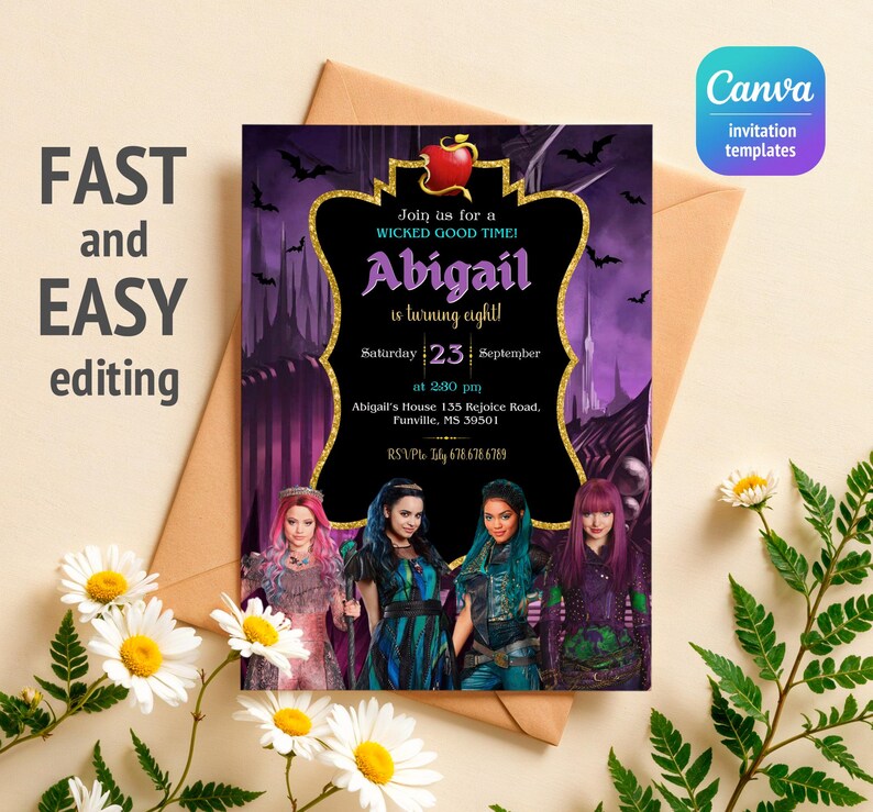 Descendants Invitation, Printable Editable Descendants Birthday Invite ...