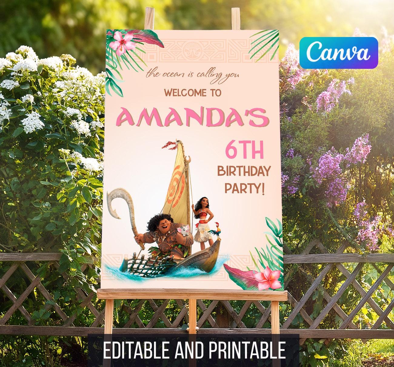 Moana Welcome Sign Template, Printable Birthday Party Hawaii Luau ...