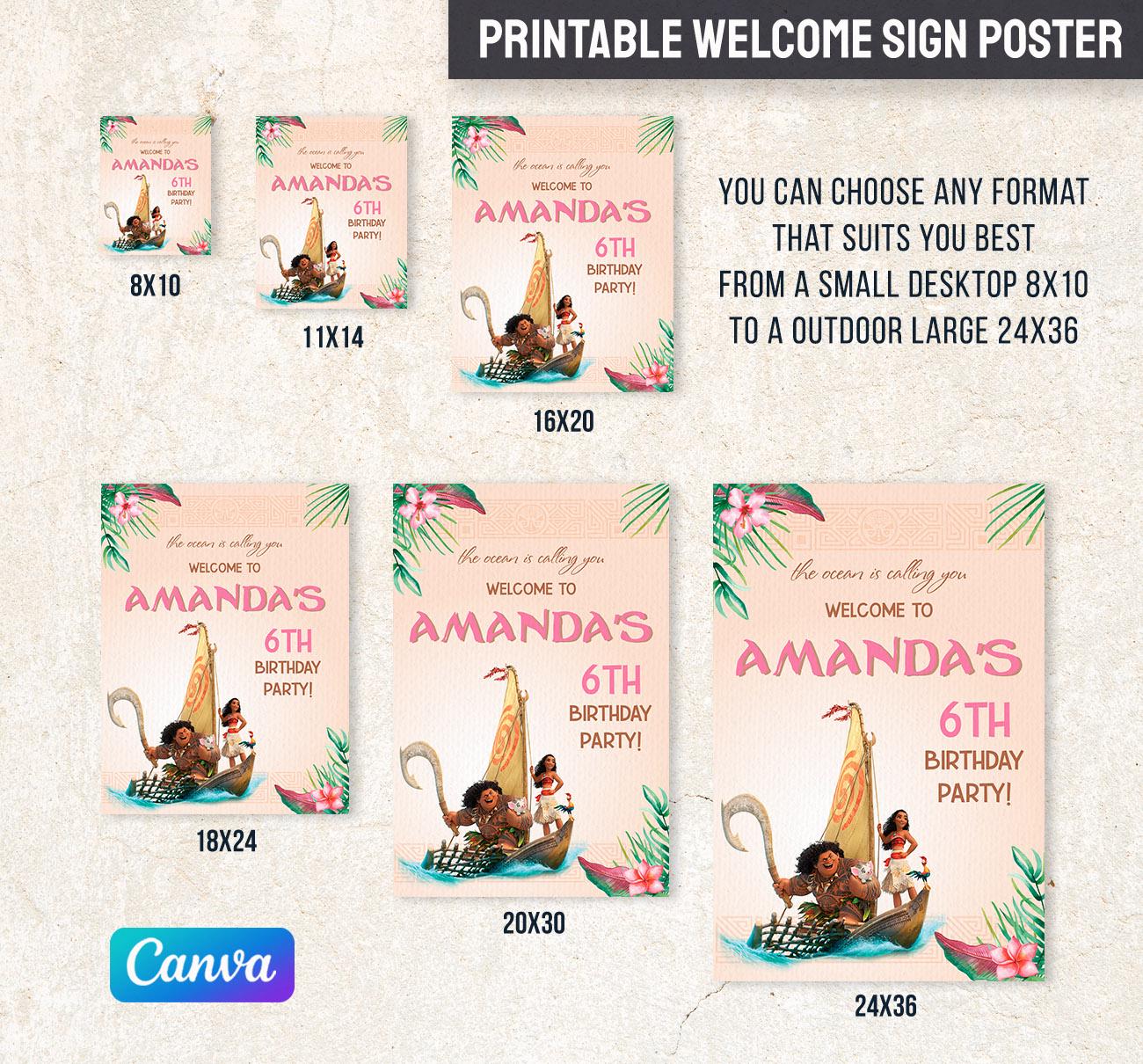 Moana Welcome Sign Template, Printable Birthday Party Hawaii Luau ...